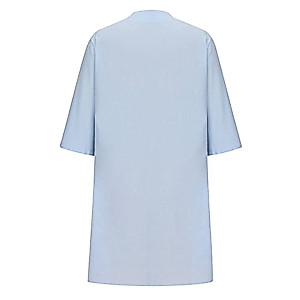 Women Half Sleeve Button Cotton Linen Dress Simple Solid Color Crewneck Loose Casual Fashion Beach Dresses