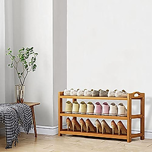 Bamboo Shoe Rack Free Standing Shoe Racks 3 Tier Natural Stackable Storage Shelf with Multi-Function Combinations for Entryway Closet Hallway