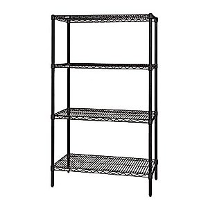 Quantum Storage Systems WR63-1836BK Starter Kit for 63" Height 4-Tier Wire Shelving Unit, Black Finish, 18" Width x 36" Length x 63" Height