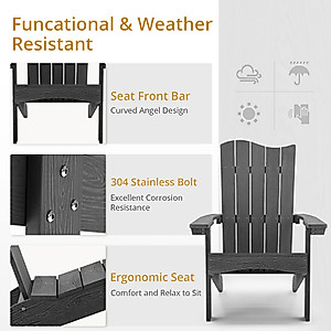 LUE BONA Wave Design Adirondack Chair Set of 2, Poly HDPS Adirondack Chairs, Modern Fire Pit Chairs Weather Resistant for Outdoor,Deck,Balcony,Garden, Backyard, Dark Brown