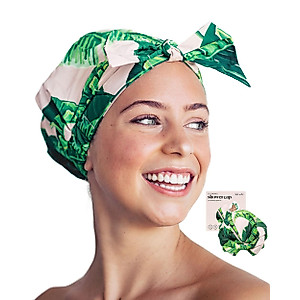 Kitsch Luxury Shower Caps for Women Reusable Waterproof - Large Shower Cap for Women and Men, Non-slip, Quick-dry Hair Cap for Long & Short Hair, Comfortable and Stylish Design - Palm Leaves