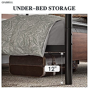 ONBRILL King Size Metal Bed Frame with Curved Wooden Headboard and Footboard, Mattress Foundation Platform Bed Frame with Under Bed Storage, No Box Spring Needed, Modern, Walnut