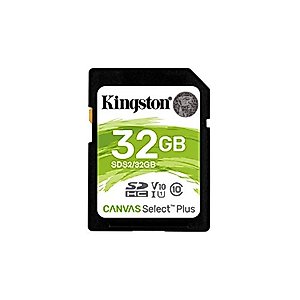 Kingston 32GB SDHC Canvas Select Plus 100MB/s Read Class 10 UHS-I U1 V10 Memory Card (SDS2/32GB)