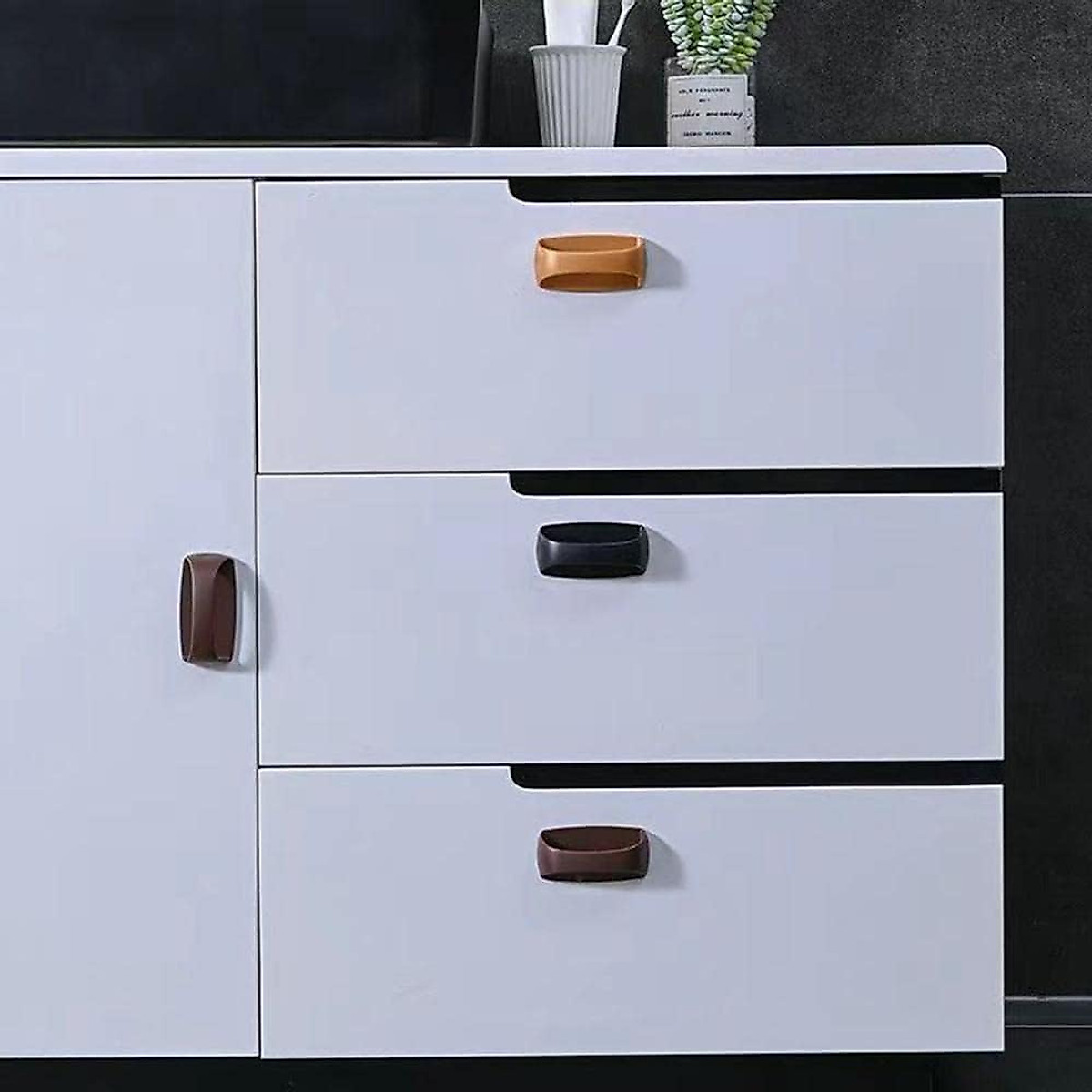 Meikakka Self-Stick Instant Cabinet Handle Pulls Drawer Pull Helper with Adhesive Sliding Door Handle Stick On Handle for Glass Windows Wardrobes(White) 2Pcs