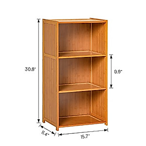 MoNiBloom Bamboo 3 Tier Narrow Bookshelf Freestanding Display Storage Shelves Cabinet Furniture for Bedroom Living Room Kitchen, Brown