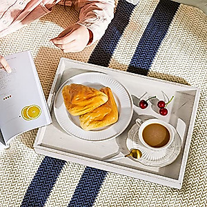 Hanobe Serving Tray with Handles: Rustic Decorative Wood Rectangle Trays with Cutout Handles for Coffee Table Breakfast Ottoman Living Room Kitchen Home Decor, Light Brown