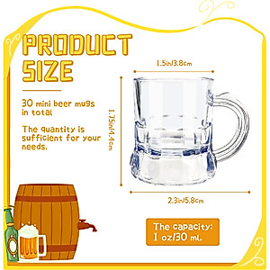 Irrmshr 30 Pcs Mini Plastic Beer Mugs,1 oz Clear Plastic Beer Glasses,Shot Glasses with Handles,Reusable Beer Stein Tasting Glasses Whiskey Juice Cups for Drinking Beer Festival Party BBQ
