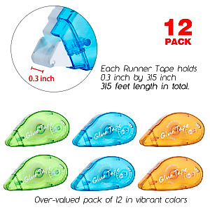 XUXU 12 Pack Double Sided Tape Roller, Scrapbooking Tape, Permanent Adhesive Tape Dispenser Runner for Crafts and Arts Projects, Photo-Safe