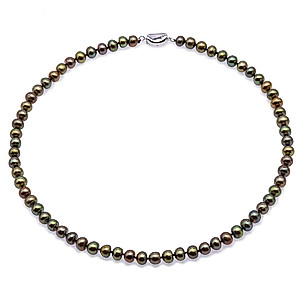 JYX Pearl Necklace 7-8mm AA Dyed-green Flat Freshwater Pearl Necklace 18"