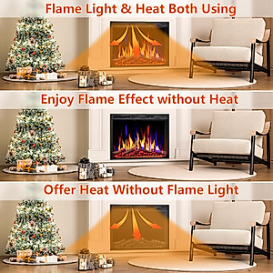 Joy Pebble 34 Inch Electric Fireplace Insert,750W/1500W Recessed Electric Fireplace Heater,Adjustable 5 Flame Color & 5 Burning logs Color,Electric Fireplace with Remote Control&Overheat Protection