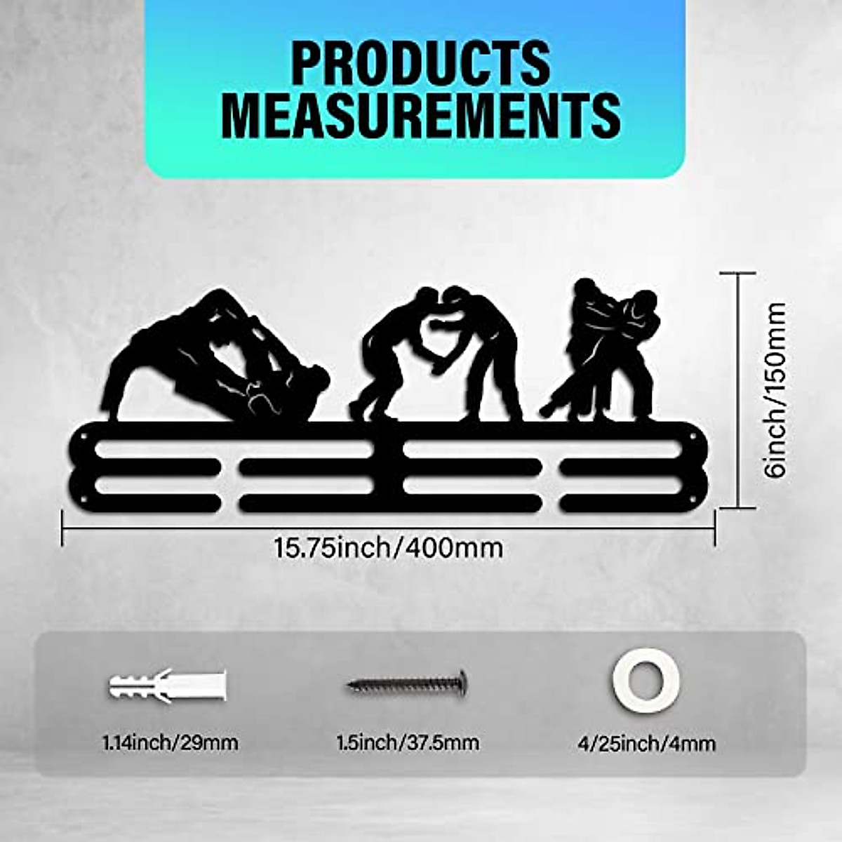 PH PandaHall Brazilian Jiu-Jitsu Medal Holder Medal Hanger Award Ribbon Hanger Tiered Medal Hanger Sport Award Ribbon Cheer Rack Wall Mount Metal Frame for Over 50 Medals 15.75 Inch/40cm