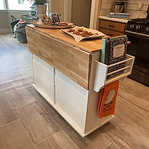 Alorksi Rolling Kitchen Island with Drop Leaf, Mobile Kitchen Carts on Wheel with Storage Cabinet, Drop Leaf Island Table for Kitchen with Towel Rack and Drawer, White