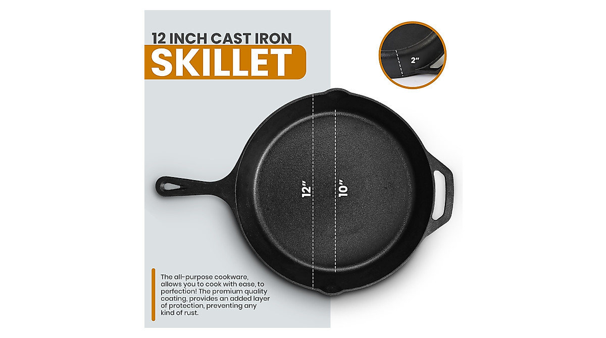 Utopia Kitchen 12" Cast Iron Skillet - Versatile & Nonstick