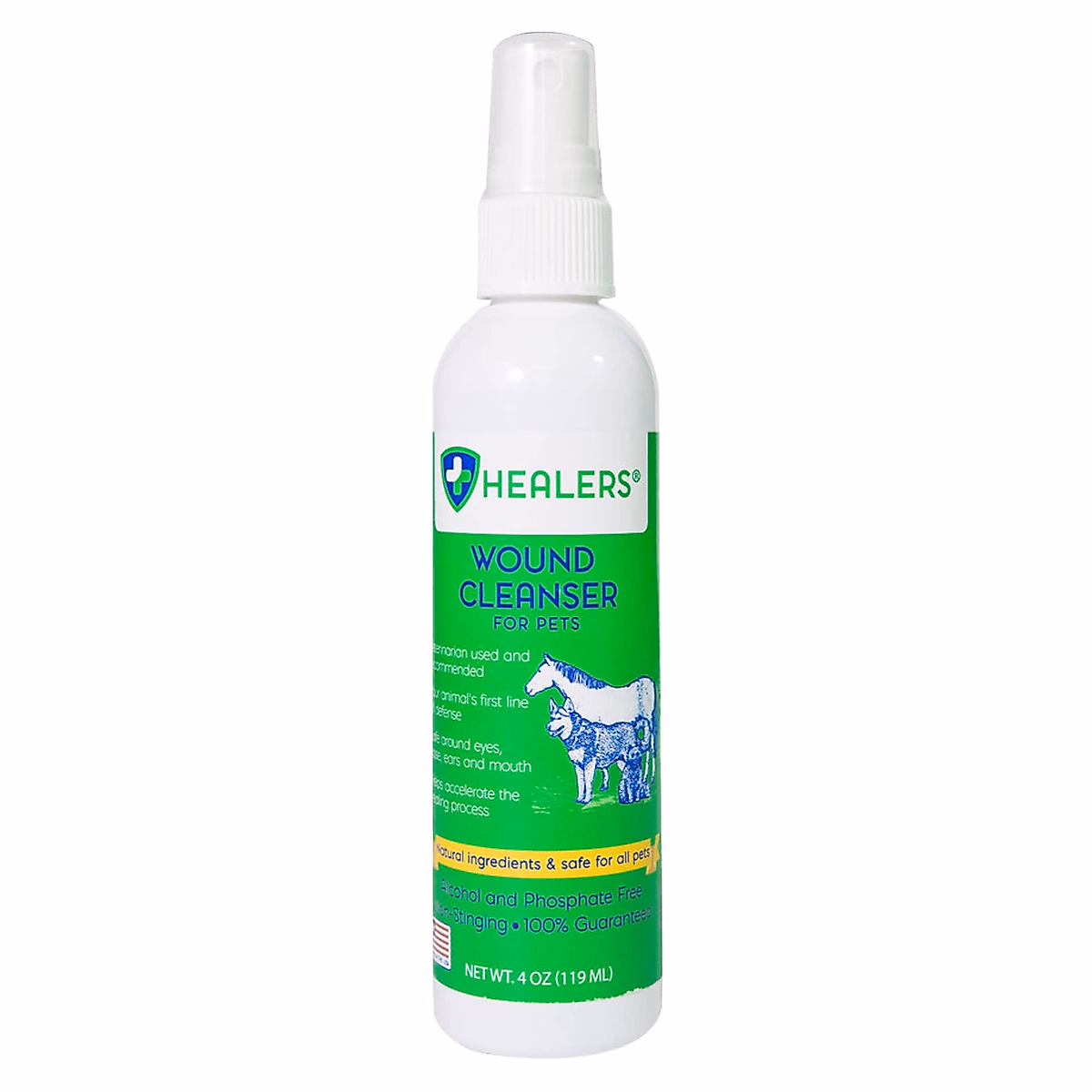 Healers PetCare Wound Cleanser - All Animal Wound and Skin Care Spray - Clean, Flush and Moisturize - Natural & Non-Toxic Pain Relief Cleaner for Dogs, Cats, & More Pets (4oz)