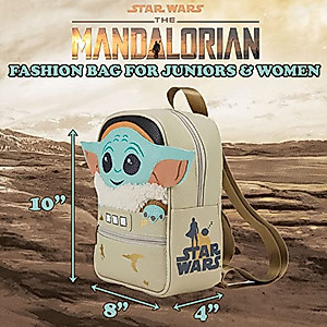 AI ACCESSORY INNOVATIONS Star Wars Mandalorian Grogu “The Child 10” Mini Backpack Purse, Faux Leather PU with 3D Features and Embroidered Appliques