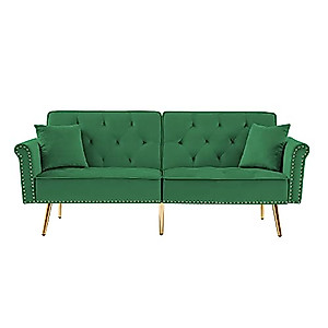 Utrend 76.7" Velvet Futon Tufted Sofa Bed,Convertible Sofa Bed with Metal Legs, couches for Apartment Office Bed Room Living Small Splitback Sofa