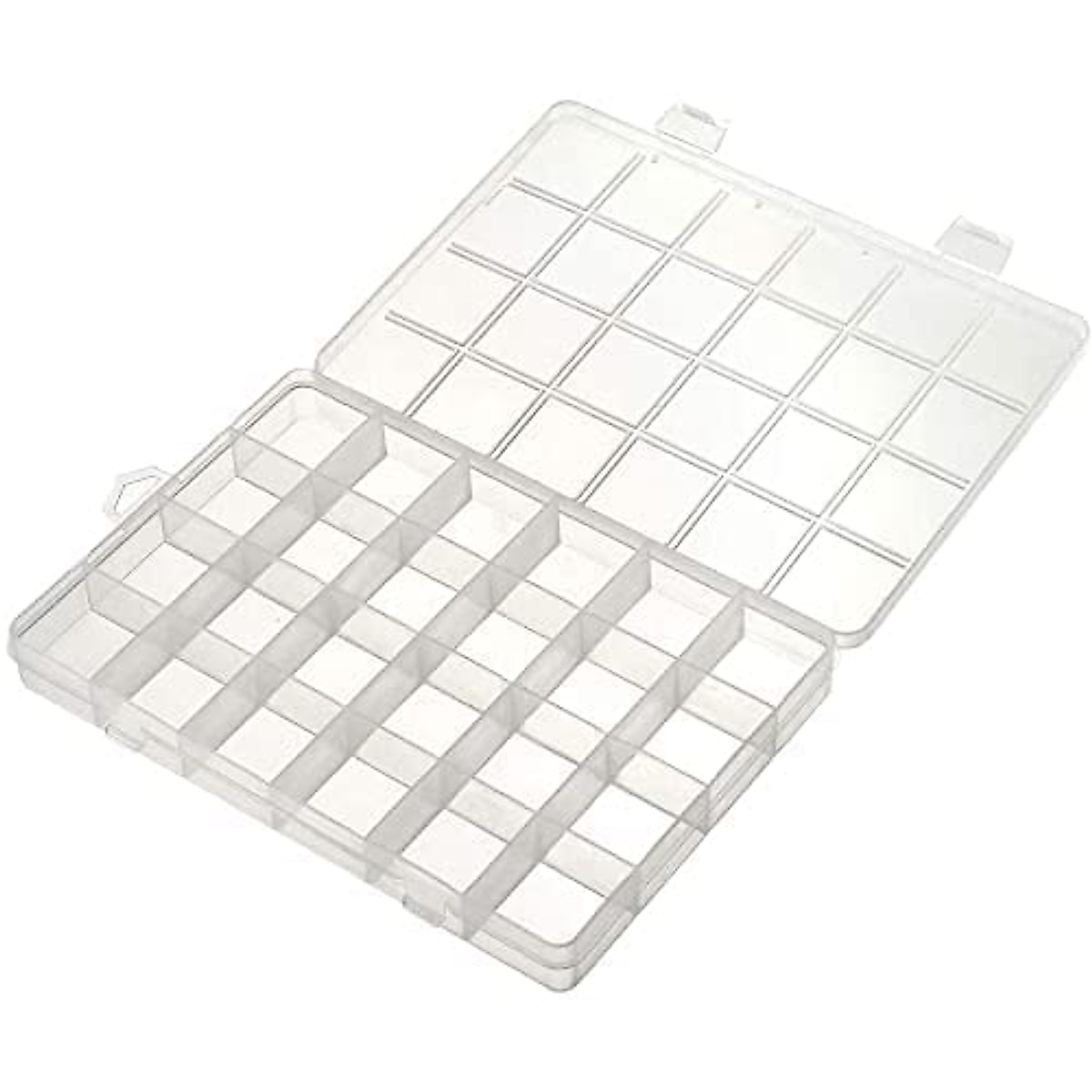 Juvielich Clear Plastic Organizer Box 24 Fixed Grids Storage Container Jewelry Box for Beads Art DIY Crafts Jewelry Fishing Tackles 7.68"x5.31"x0.98"(LxWxH) 2PCS