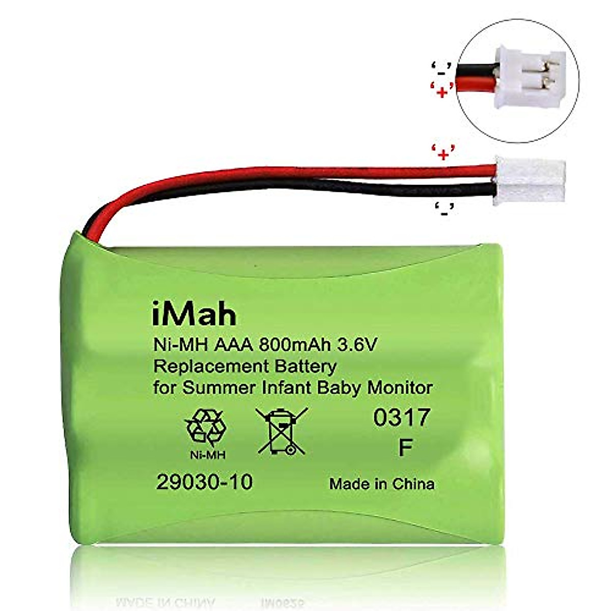 iMah Ryme B25 29030-10 Battery for Summer Infant Baby Monitor Battery Rreplacement | 3.6V 800mAh Ni-MH with Square-Hole Connector