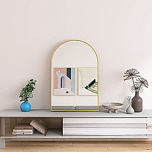 LFT HUIMEI2Y Arched Wall Mirror, 24"x36"Arched Wall Mounted Mirror with Aluminum Alloy Frame and Arch Top Rounded Corner for Bathroom, Bedroom, Living Room, Entryway, Gold