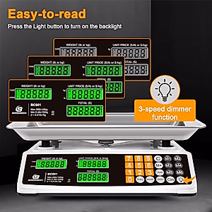 Price Computing Scale 88lb/40kg Commercial Food Scale for Produce Meat with Stainless Steel Large Platform, LCD Display, and Green Bright Backlight for Farmers Markets, Deli, （Not for Trade）