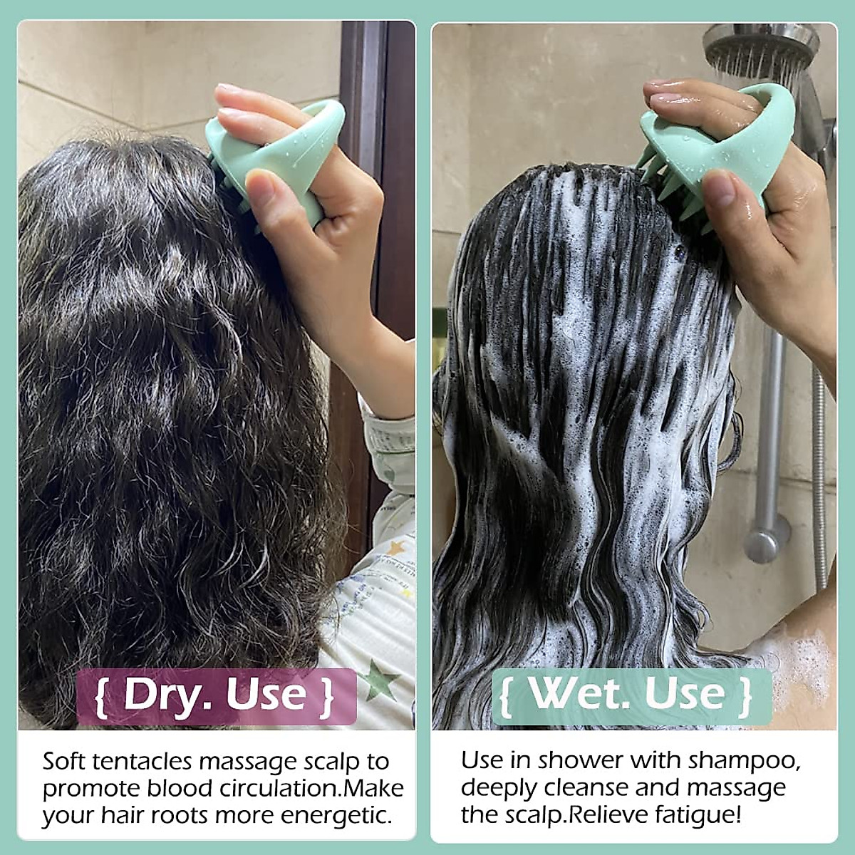 Foladion Silicone Manual Scalp Massager Exfoliator Waterproof Head Scrubber Shampoo Brush Soft and Gentle for Men Women Kids (Green(Thick Head) 1PC)