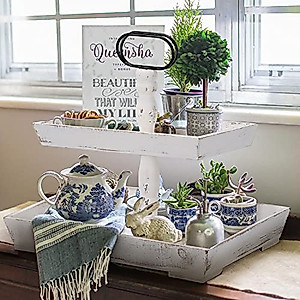 2 Tiered Tray, 2 Tier Wood Tiered Tray, 2 Tiered Tray Farmhouse,White Tiered Tray for Rustic Home Sweet Home Kitchen Decor for Valentine's Day Halloween Christmas Easter