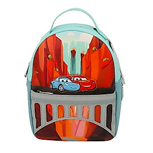 Loungefly Disney Pixar Cars Firewall Falls Womens Double Strap Convertible Mini Backpack Purse Brown, Light Blue