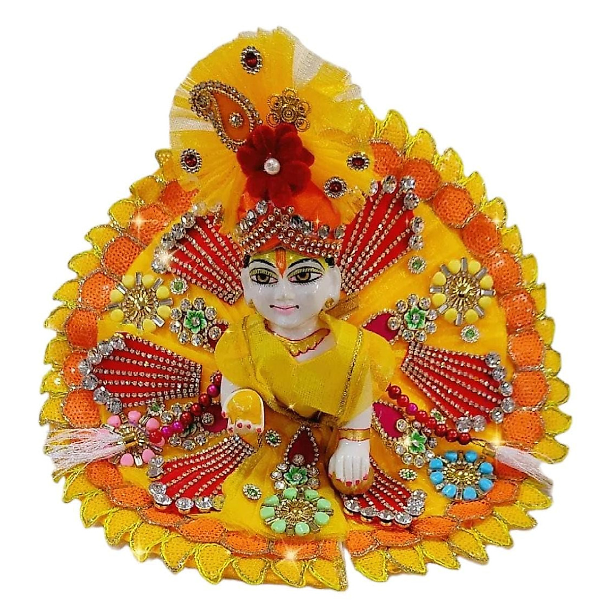 Partish Laddu Gopal Heavy Dress with Mukut l Ladoo Gopal Dress l Bal Gopal l Kanha Ji Thakur Ji Heavy Dress Size 1 2 4 5 6 (Kundan Dress, Size 2)