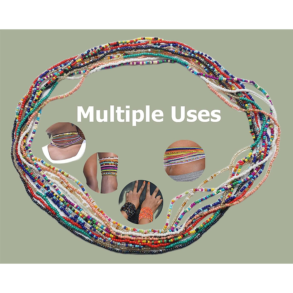 RICHRAIN Bulk Wholesale Waist Beads Body Chain African Belly Jewelry for Women (100PCS Mixed)