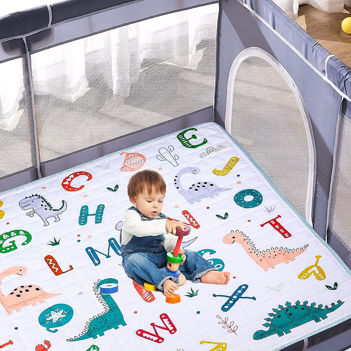 MEM Playpen Mat 71" X 59" Baby Play Mat, Thicken One-Piece Baby Crawling Mat, Non Slip Washable Play Mats for Floor, Cushioned Baby Playmat Floor Mat for Infants, Babies, Toddlers