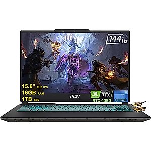MSI Cyborg 15 Gaming Laptop 15.6" FHD IPS 144Hz Display 12th Generation Intel 10-core i7-12650H Processor 16GB RAM 1TB SSD GeForce RTX 4060 8GB Graphics Backlit Keyboard USB-C Win11 Black + HDMI Cable