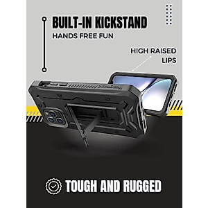CaseBorne V Compatible with iPhone 14 Pro Max Case - Military Grade Full-Body Rugged with Kickstand and Built-in Screen Protector - Black