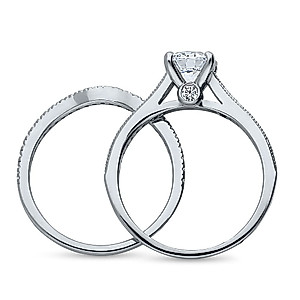 BERRICLE Sterling Silver Solitaire Wedding Engagement Rings 1 Carat Round Cubic Zirconia CZ Ring Set for Women, Rhodium Plated Size 9.5