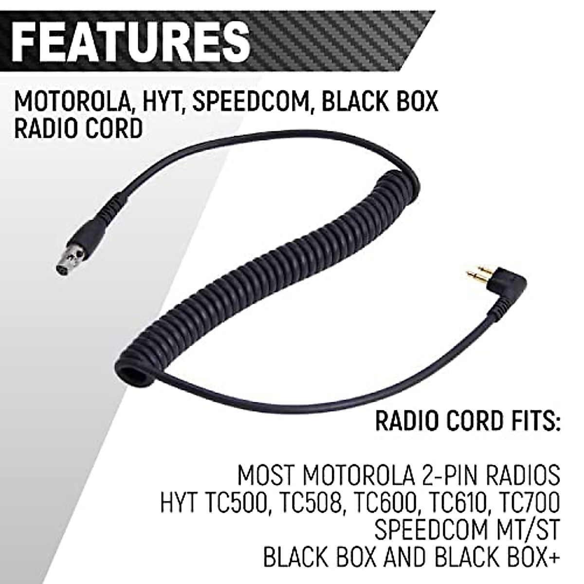 Rugged Radios CC-MOT 2-Pin to 5-Pin Coil Cord Cable for Motorola, HYT, Black Box Radio, and Speedcom Two Way Handheld Radios and Headsets