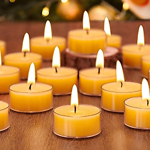 Ashlux Unscented Beeswax Tealight Candles 20 Pack, 4 Hours Long Burning Handmade Yellow Tea Lights Candles, Clear Cup Smokeless Beeswax Candles for Wedding, Party, Centerpiece & Home Decor