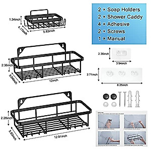 Attmu Shower Caddy Bathroom Shower Organizer, Self Adhesive Shower Shelf for Inside Shower Rack, Large Capacity Shower Basket with 2 Soap Holders for Bathroom and Kitchen Storage - 4 Pack (Black)
