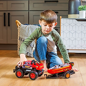 KidPlay Products Path Blazer Friction Power Monster Truck Speed Boat Hauler with Trailer