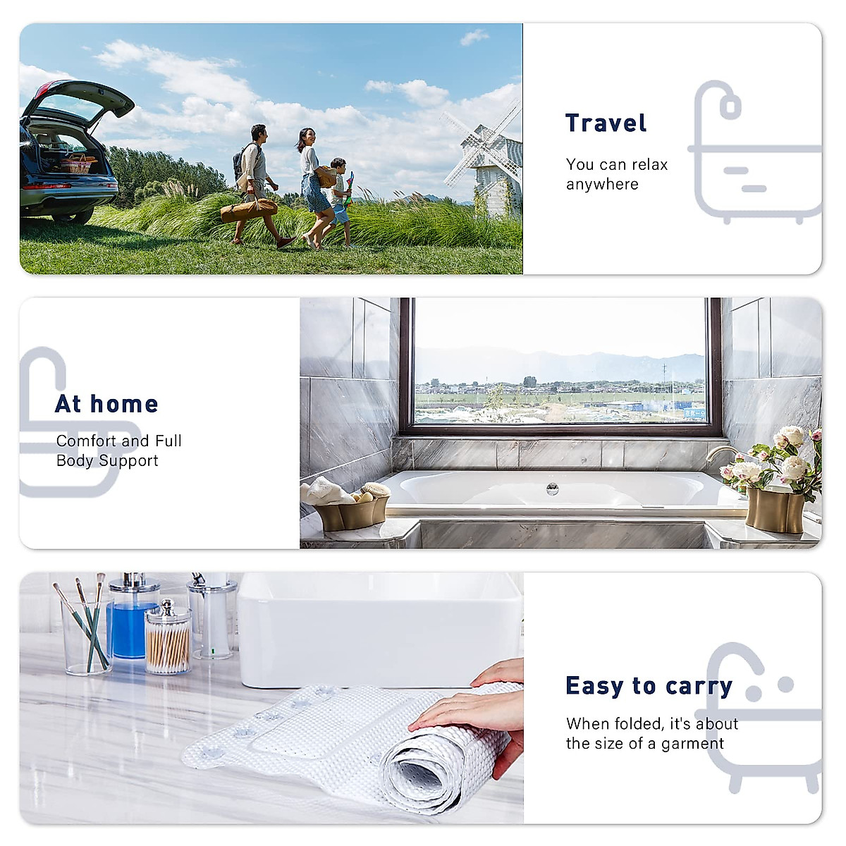 Bath Pillow Full Body, SurSoul Quick-Drying Spa Pillow for Tub, Bathtub Pillow with Soft PVC, Bath Bed with Suction Cups