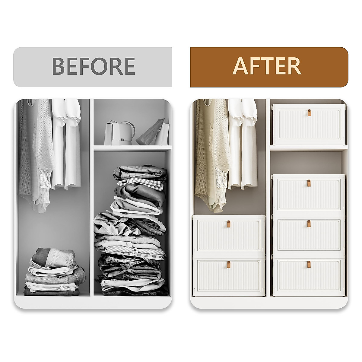 HOMIDEC Closet Organizers and Storage 70Qt 3 Pack Stackable Storage Bins with 1 Lid Closet Organizer Boxes for Clothes Foldable Storage Box for Clothes/Toys/Office Supplies/Snacks(Milky)