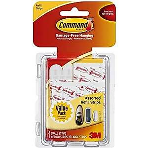 Command Refill Strips, White, 8 Small, 4 Medium, 4 Large/Pack, 6 Pack