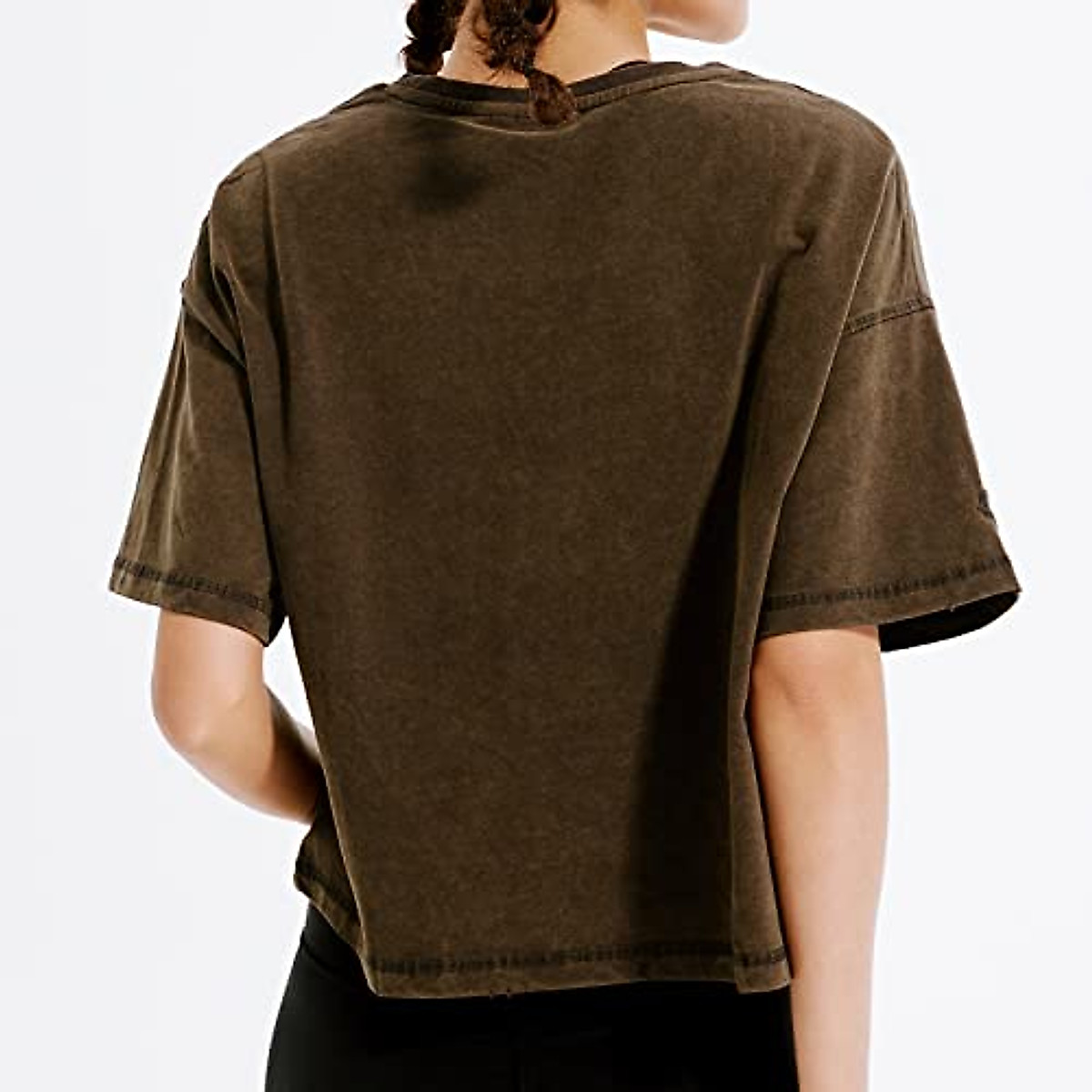 Shirts for Teens Girls, Y2K Crop Top T Shirt, Short Sleeve Tops T in Soft Breathable, Tops Sweaters for Women in Charcoal (Brown, Large)