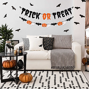 Pre-Strung Trick or Treat Banner - NO DIY - Black Glitter Halloween Banner - Pre-Strung Garland on 8 ft Strand - Pumpkins Ghosts & Bats Halloween Party Decorations & Decor. Did we mention no DIY?