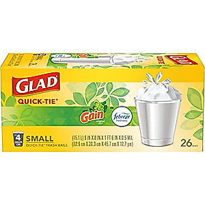 GLAD Small Trash Bags - 4 Gallon Trash Bag for Waste Basket, Gain Original Scent with Febreze Freshness- 26 Count (Pack of 6)