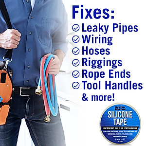 Heavy Duty Silicone Tape Plumbing Self Fusing Silicone Tape Plumbing Tape Silicone Water Pipe Rubber Tape Hose Repair Water Seal Fusion Coax Seal Electrical or Silicone Waterproof Tape for Leaks 15FT