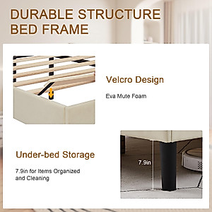 VECELO Queen Bed Frame Platform Bed Frame with Upholstered Headboard, Strong Frame and Heavy-Duty Slats Support, Non-Slip and Noise-Free, Easy Assembly,Beige