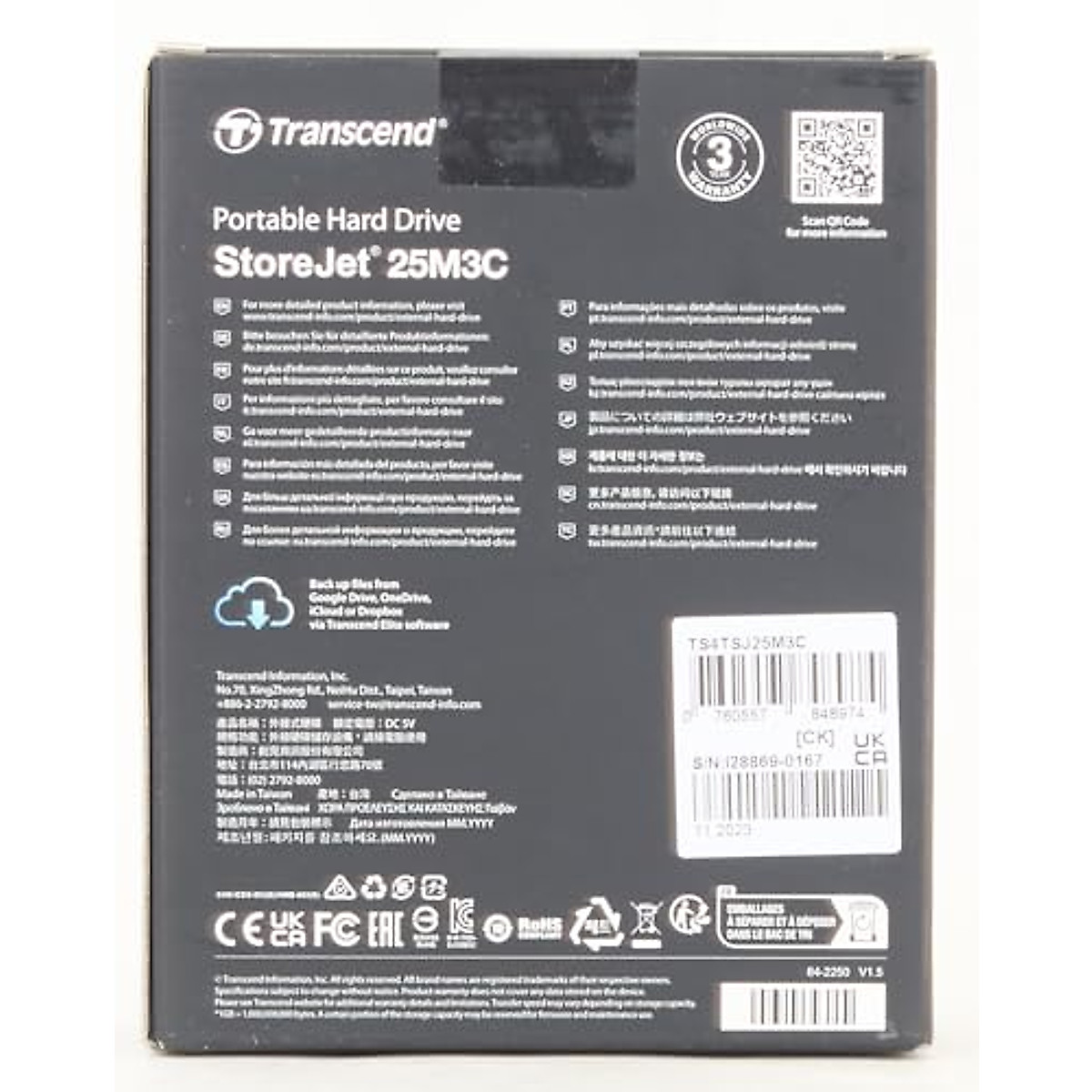 Transcend TS4TSJ25M3C 4TB USB 3.1 StoreJet Type-C Rugged External Hard Drive