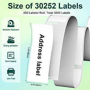Compatible with DYMO Labels 30252 1-1/8'' x 3-1/2'' Address Barcode Labels Work with Dymo Labelwriter 450, 4XL, 400, 450 Turbo, Zebra Desktop Label Printers (10 Rolls /3500 Labels)