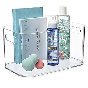 STORi Bliss 10" x 6" Open Compartment Clear Plastic Organizer | Rectangular Makeup and Vanity Storage Bin and Pantry Caddy with Pass-Through Handles | Round Corner Design | Made in USA