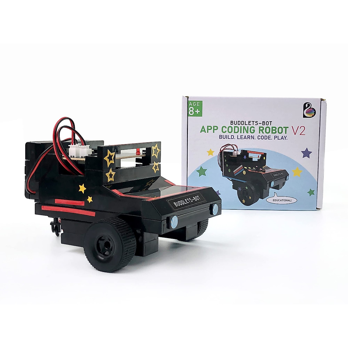 BUDDLETS-Bot Robot Toy Kit for Kids Ages 8-12 - STEM Coding Robotic Toy Car for Beginners - Engineering DIY Building Kit with Voice, Coding & App Controlled Robot (Black)