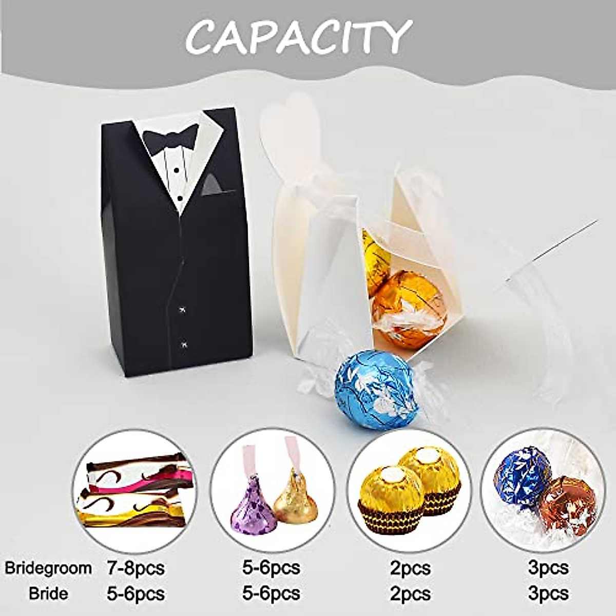BEISHIDA Wedding Favor Boxes Small Wedding Party Favor Boxes Bride and Groom Candy Boxes for Bridal Shower Decorations Dress and Tuxedo Favor Boxes 50pcs
